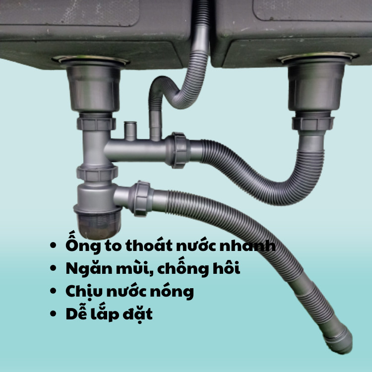 Xiphong chậu rửa bát 2 hố, ống thoát nước nhanh, ngăn mùi hôi phi 110mm ...