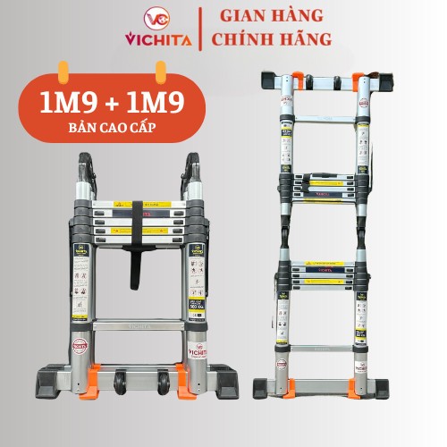[NHÔM T6063] Thang Nhôm Siêu Bền Rút Đôi Chữ A VICHITA 3M8 ( 1M9 + 1M9 ...