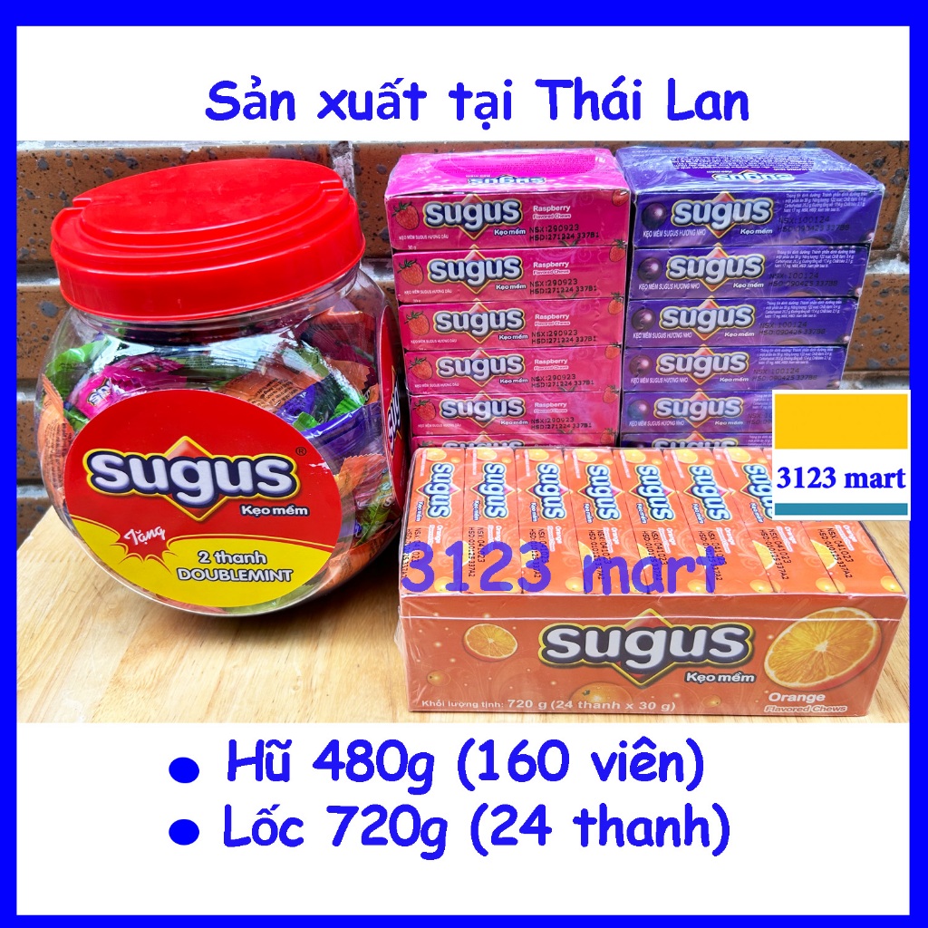 (hsd 05,07/2025) Lốc 24 thanh, hũ 480g kẹo SUGUS mềm vị trái cây Thái ...