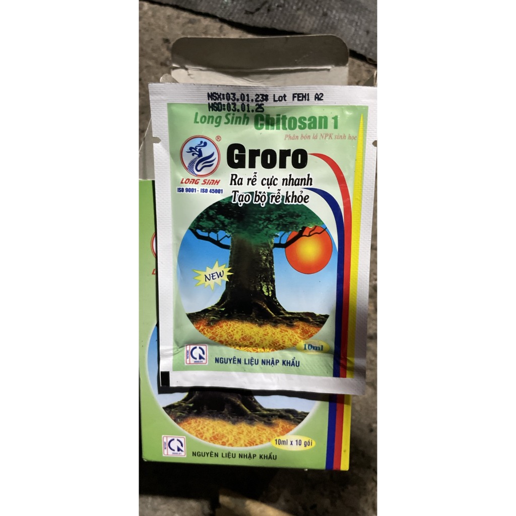 Phân bón NPK sinh học tạo rễ Chitosan Groro hộp 10 gói | Shopee Việt Nam