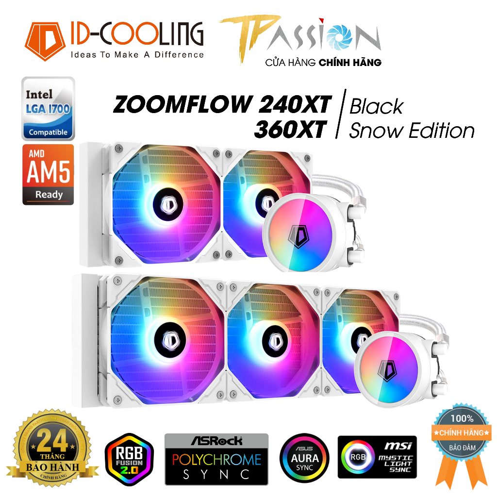 Tản nhiệt nước AIO CPU ID-Cooling ZOOMFLOW 240XT | 360XT LED ARGB / TRẮNG SNOW - Chính hãng, 360 ...