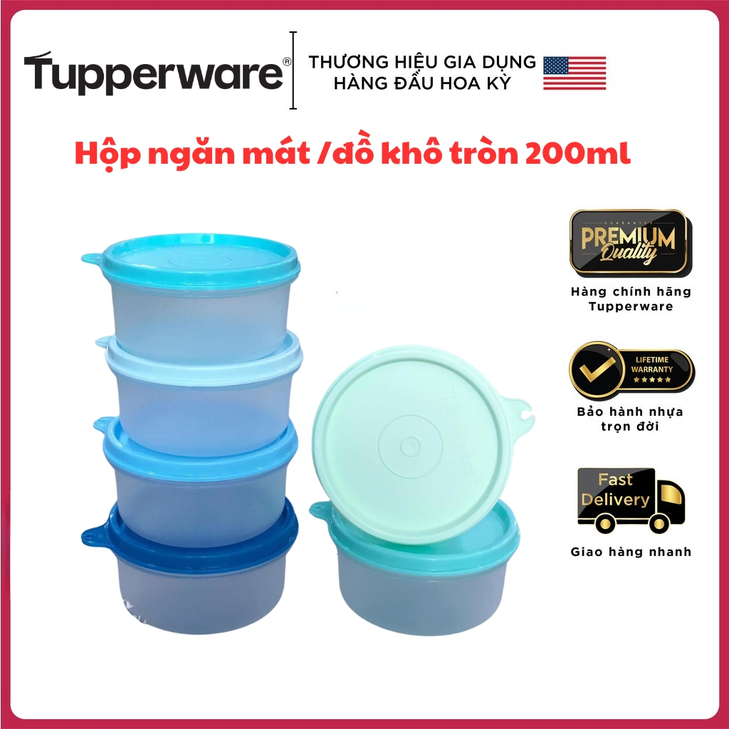 Hộp tròn ngăn mát 200ml, Hộp đựng thức ăn dặm cho bé, Hộp làm sữa chua TUPPERWARE nhựa nguyên ...