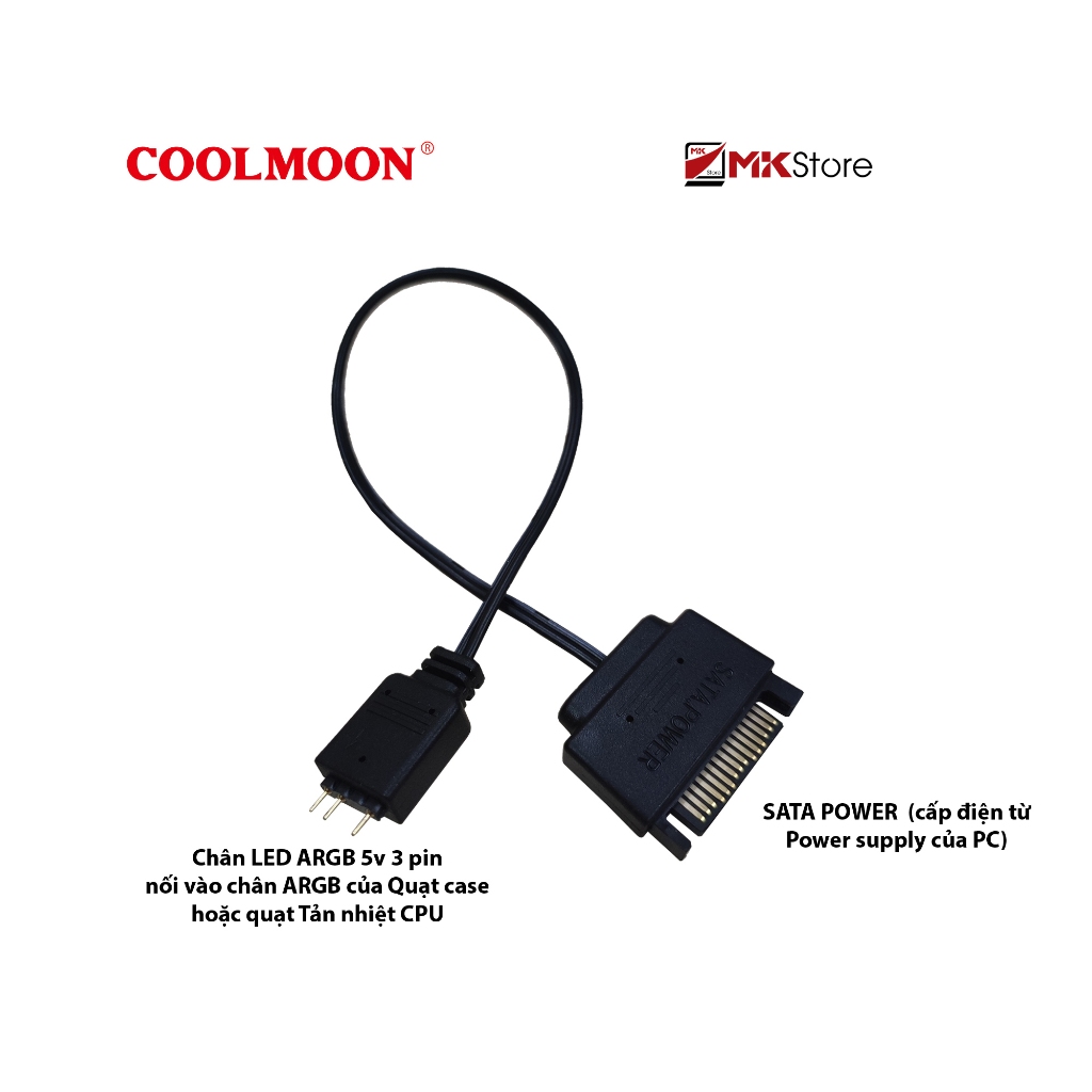 Coolmoon SATA POWER Cable cấp điện cho Fan LED A-RGB 5v 3pin | Shopee ...