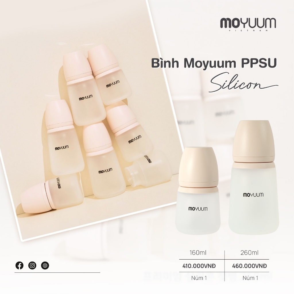 [Full] Bình sữa silicon Moyuum 2m+ (260ml) - Không hỗ trợ đổi núm | Shopee Việt Nam