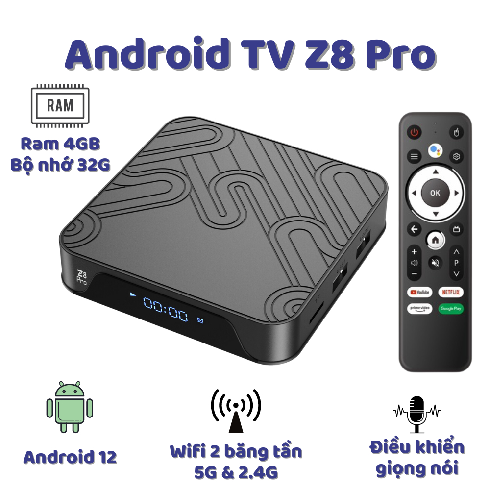 Android Tivi Box Magicsee Z8 pro Ram 4GB Bộ nhớ 32GB Phiên Bản 2024 Tích hợp khiển giọng nói ...