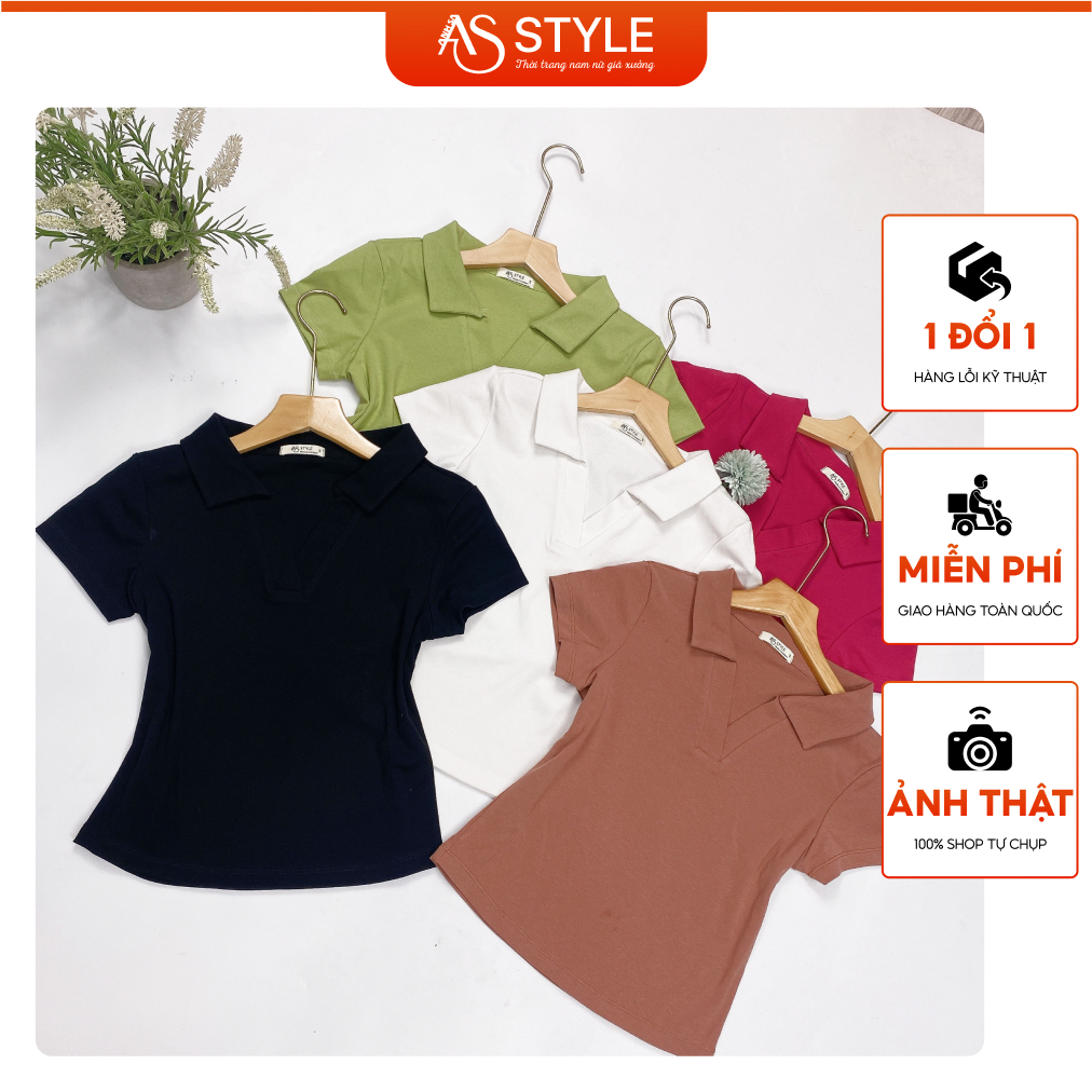 Áo Thun, Áo Tay Ngắn Nữ Cổ Bẻ Vải Thun Rip Co Giãn Form Babytee Vừa ...