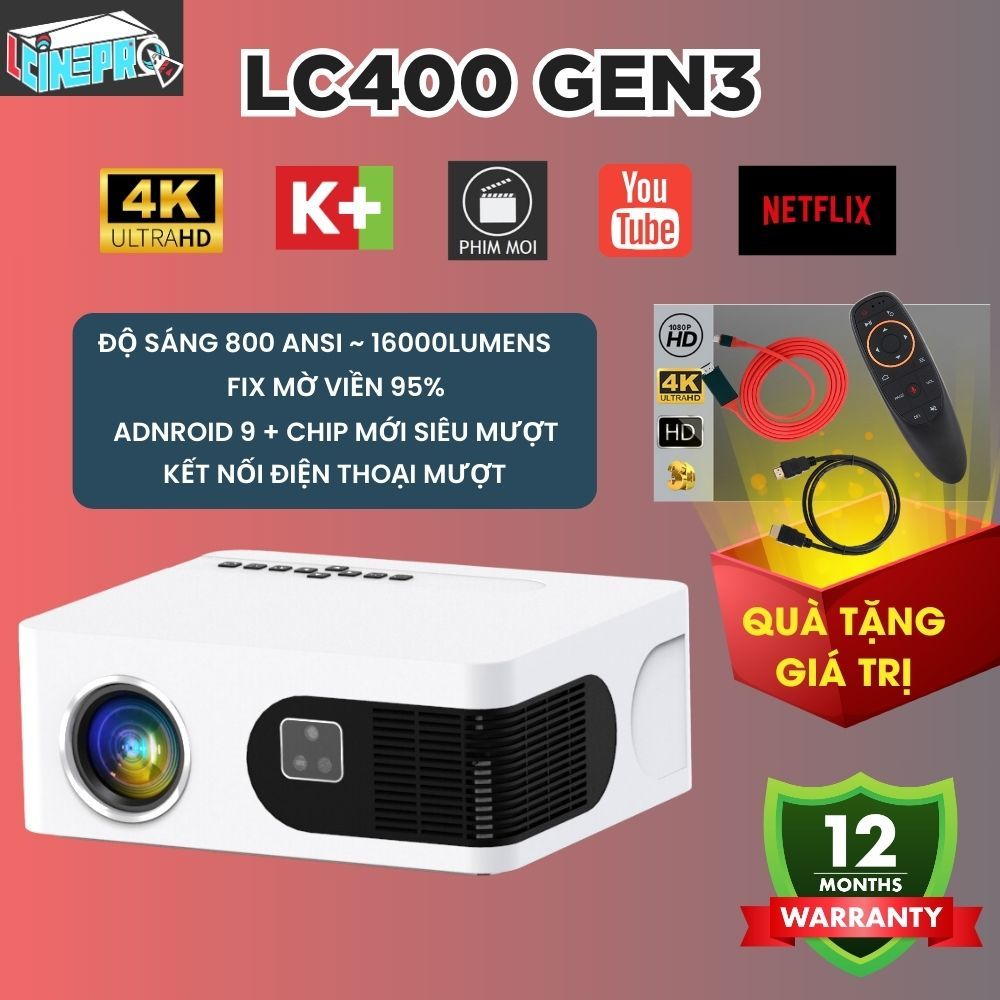 Máy Chiếu LC400 Gen3 FullHD 1080p 4K HĐH Android 9 Với Độ Sáng Cao ...