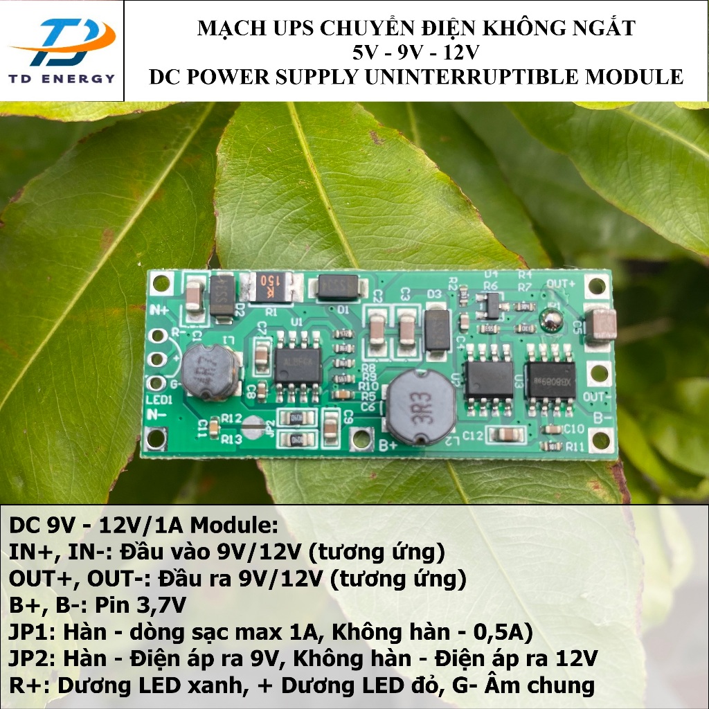 Mạch UPS 9V/12V 1A dành cho wifi, camera. Mạch chuyển nguồn tự động 12V ...