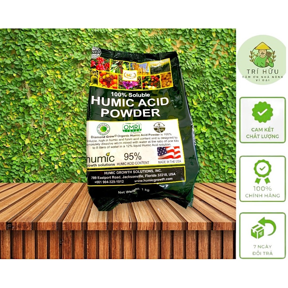 Phân bón Humic Acid Powder, (Túi 1 kg), Phát triển rễ, Xanh lá, Chắc ...