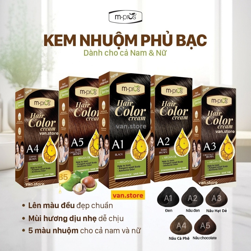 Kem Nhuộm Tóc Phủ Bạc M.Pros 60mlx2 - Dưỡng Chất Thiên Nhiên Màu Đen/ Nâu💖Kèm Chai Oxy💖 | Shopee ...