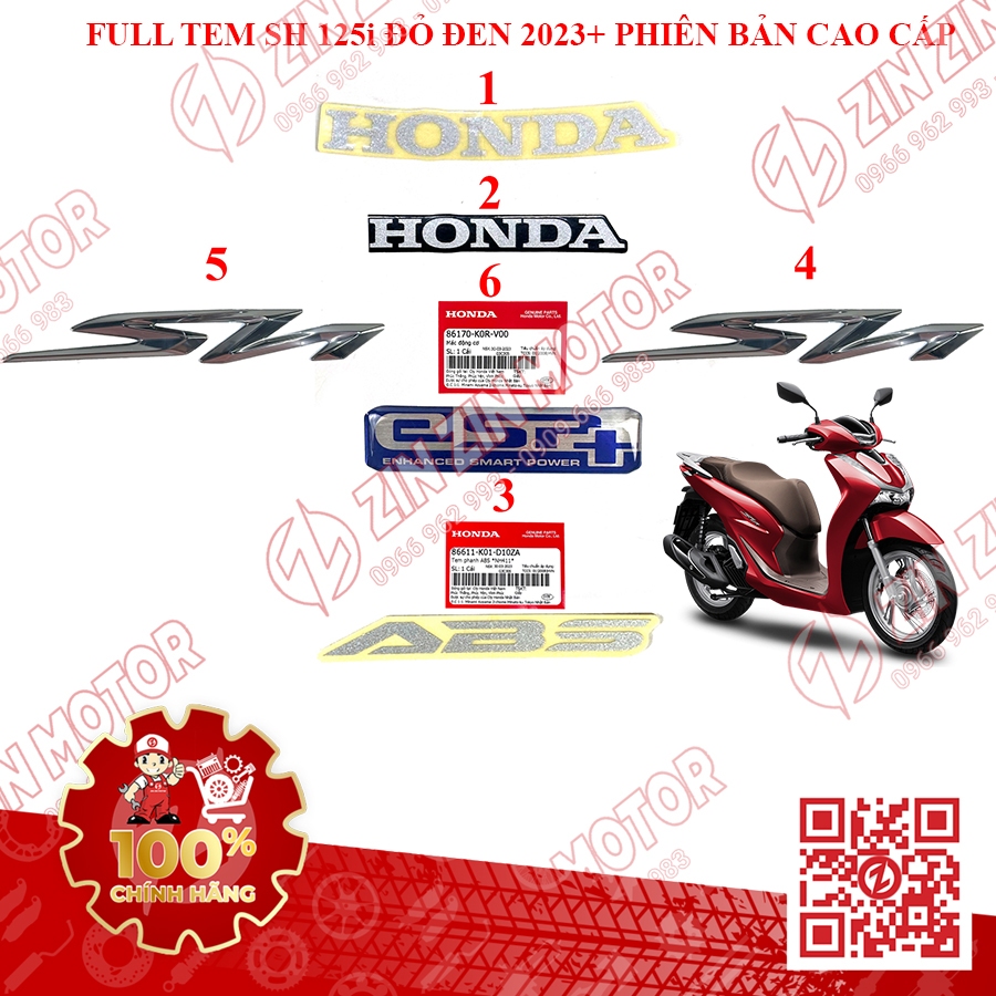Bộ Tem Xe SH 2023+ Zin, Tem Rời SH 125i 2023 Đỏ Đen Phiên Bản Cao Cấp ...