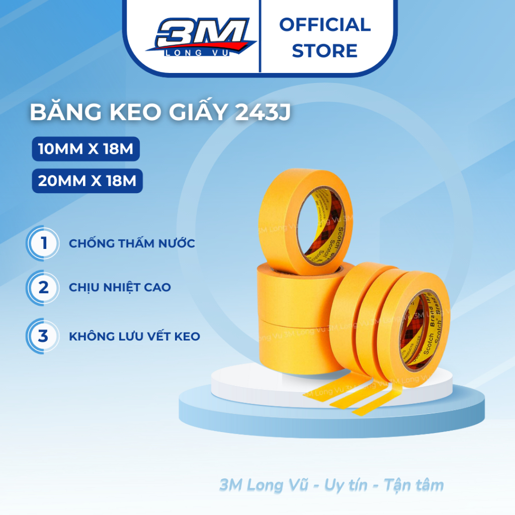 Băng keo giấy che sơn 3M 243J Masking Tape băng keo giấy che sơn cao cấp - 3M Long Vu | Shopee ...