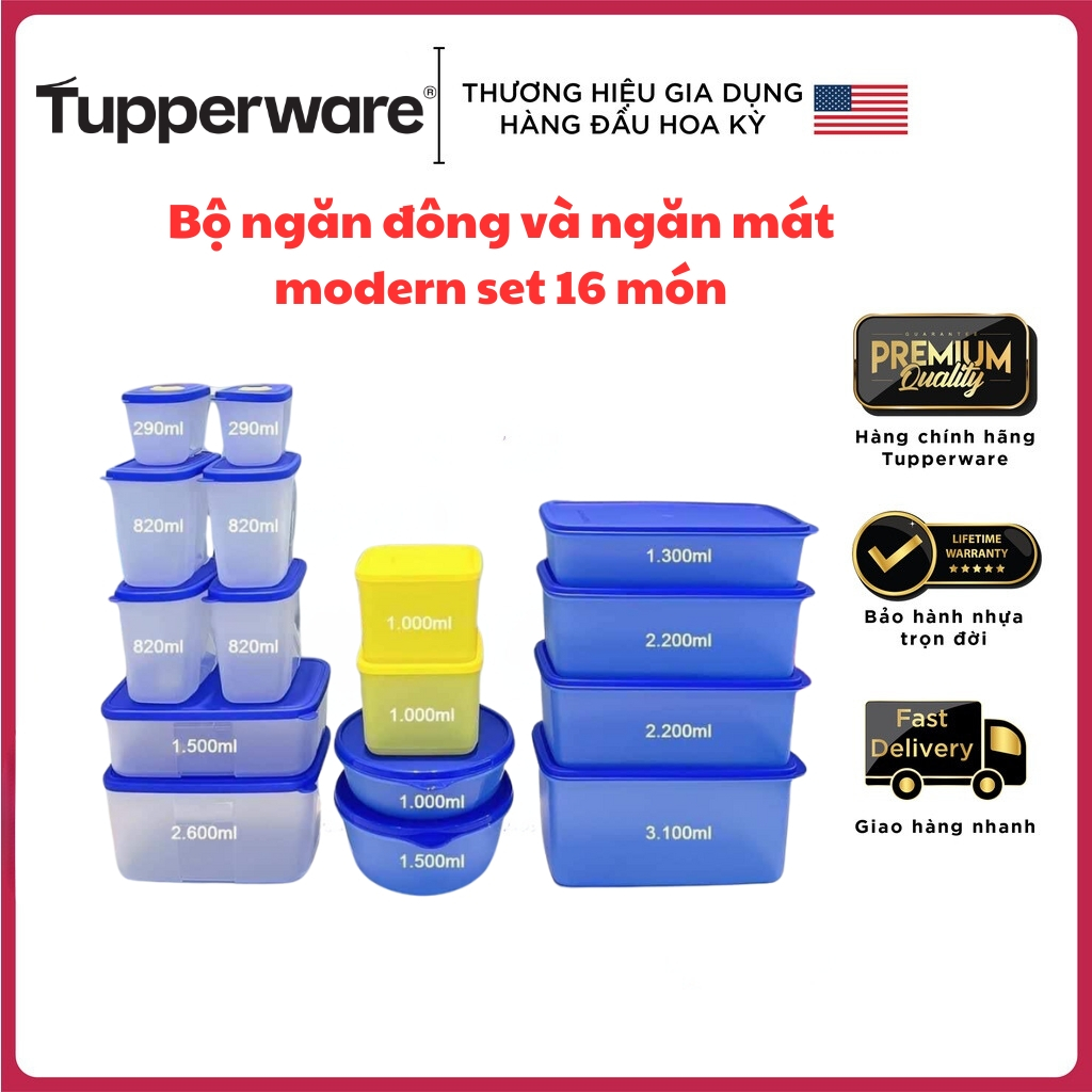 Bộ hộp trữ đông và trữ mát 16 hộp Tupperware Bh trọn đời, Hộp đựng thức ăn Tupperware nhựa ...