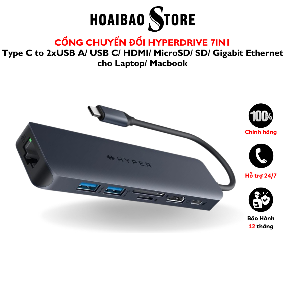 Cổng chuyển đổi HYPERDRIVE Type C ra 2 x USB-A/ USB-C/ HDMI/ MicroSD ...