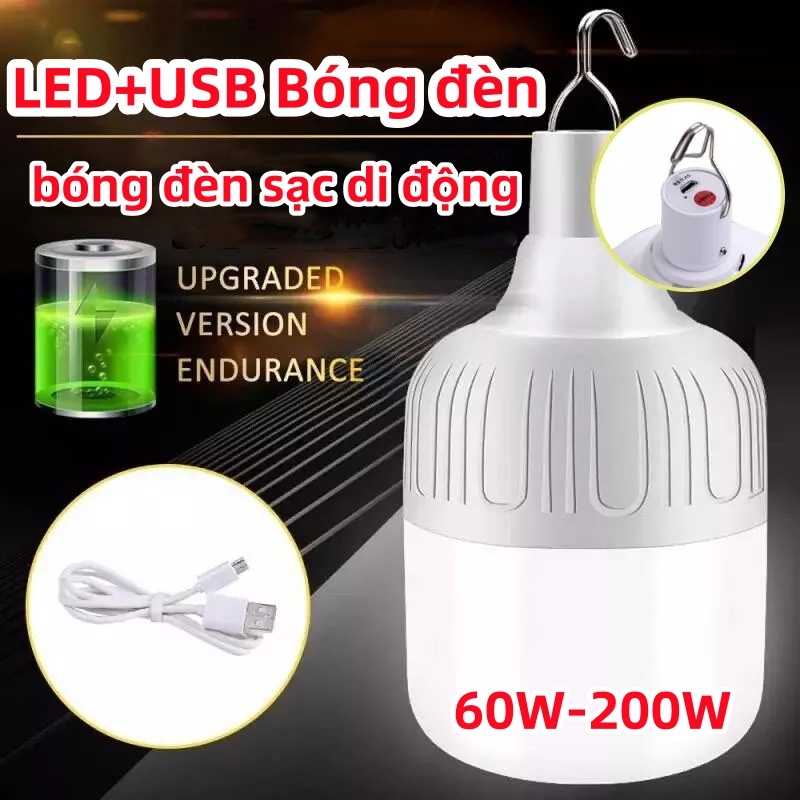 Bóng Đèn LED treo tích điện tặng cáp sạc pin trâu đa năng kháng nước, 80W 100W 200W Đèn | Shopee ...