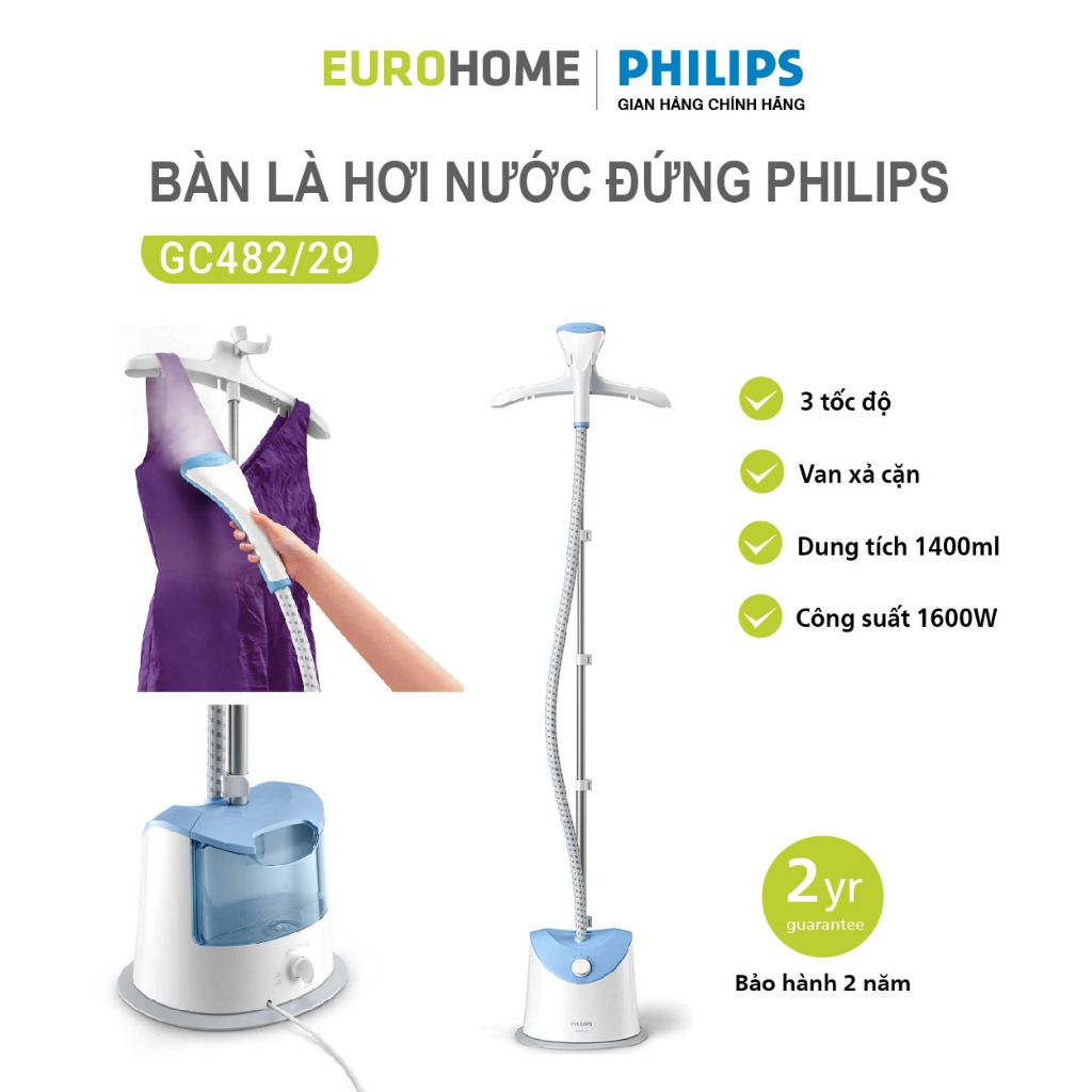 Bàn là/bàn ủi cây hơi nước Philips GC482 - 1600W, 2 tốc độ, bảo hành 2 ...