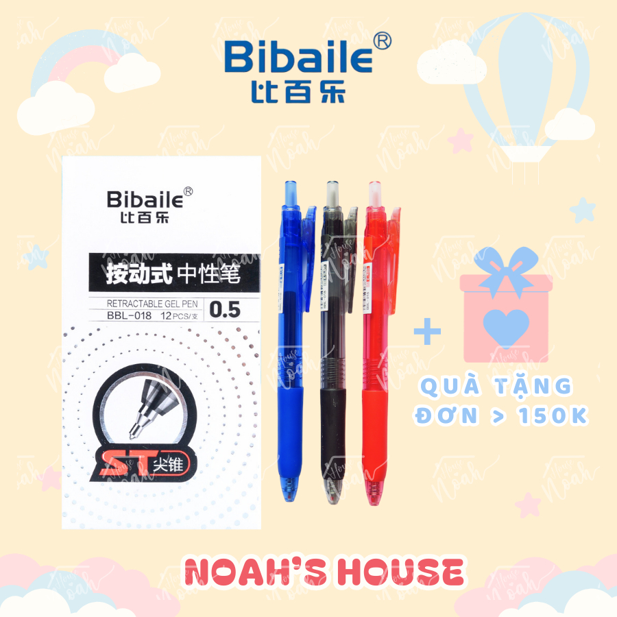 [NOAH'S HOUSE] Hộp Bút Viết Bi Bấm Mực Gel BIBAILE BBL 018 Retractable Gel Pen Ngòi 0.5mm Xanh ...