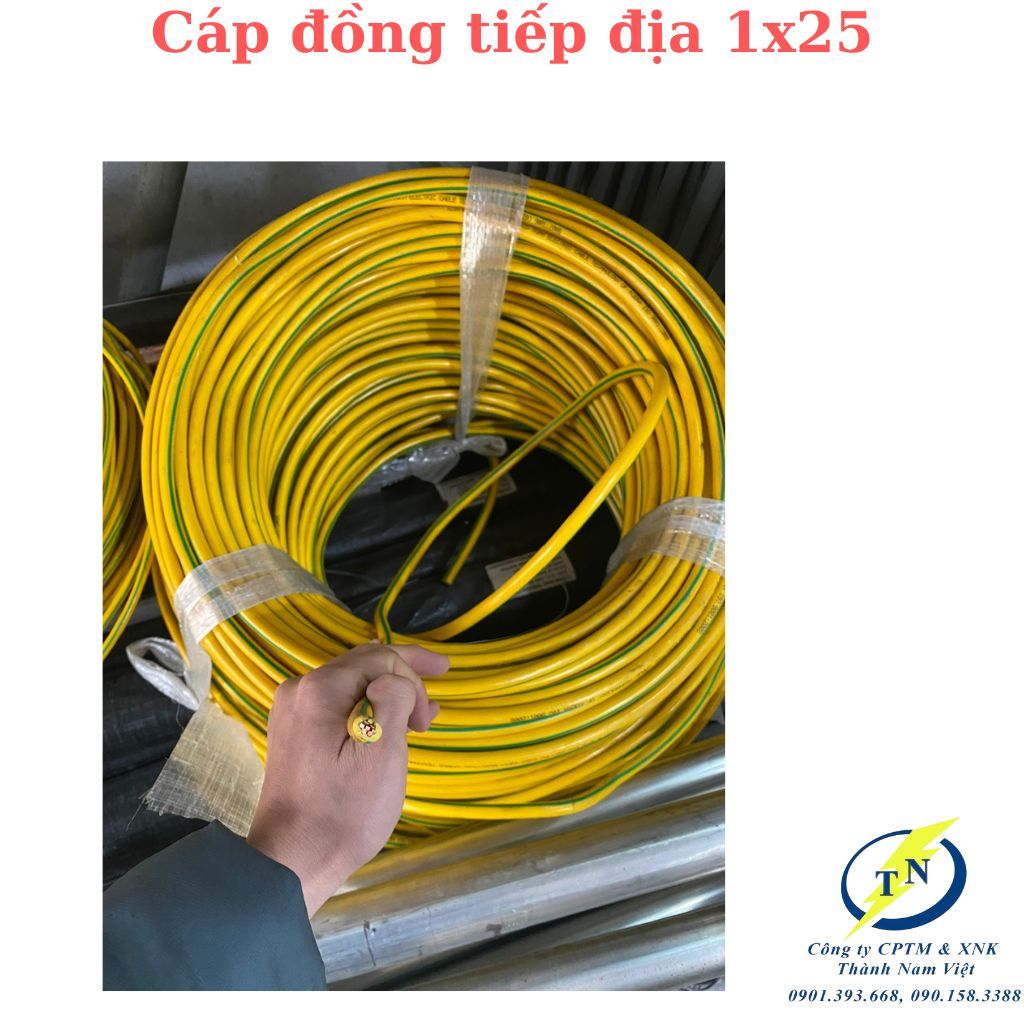 Cáp đồng tiếp địa 1x25, Cáp đồng 25mm2, Cáp dẫn sét M25,Cáp bọc nhựa pvc 1x25 (đơn vị tính: mét ...