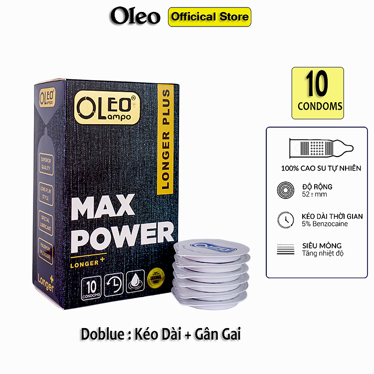 Bao cao su OLEO LAMPO MAX POWER gân gai kéo dài thời gian (Hộp 10 cái ...