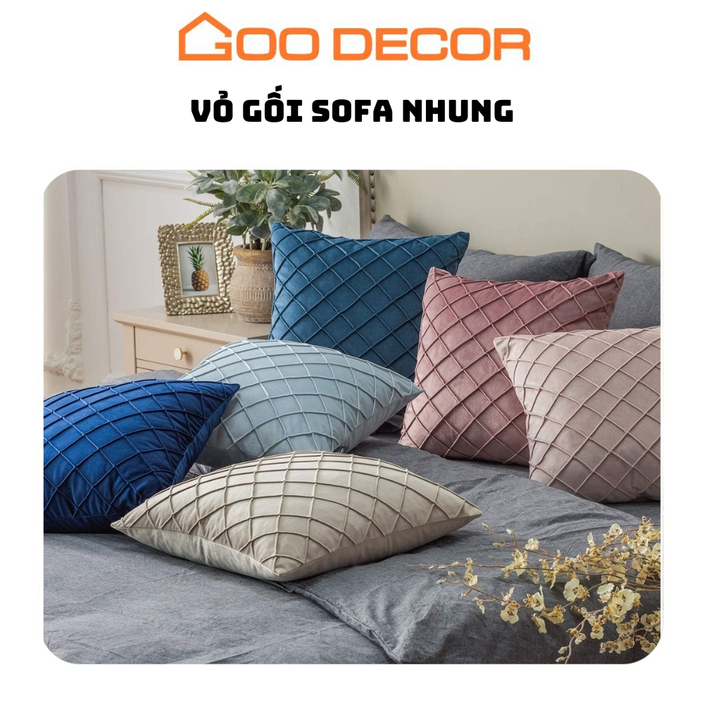 Vỏ gối sofa GOO Decor vải nhung, áo gối tựa sofa 30x50, 45x45 mềm mịn ...