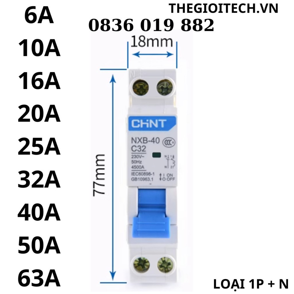 TH Aptomat MCB 1P+N 1P 2P 3 Pha NXB-63 NXB-40 ChinT 6A 10A 16A 20A 25A 32A 40A 50A 63A, Cầu dao ...