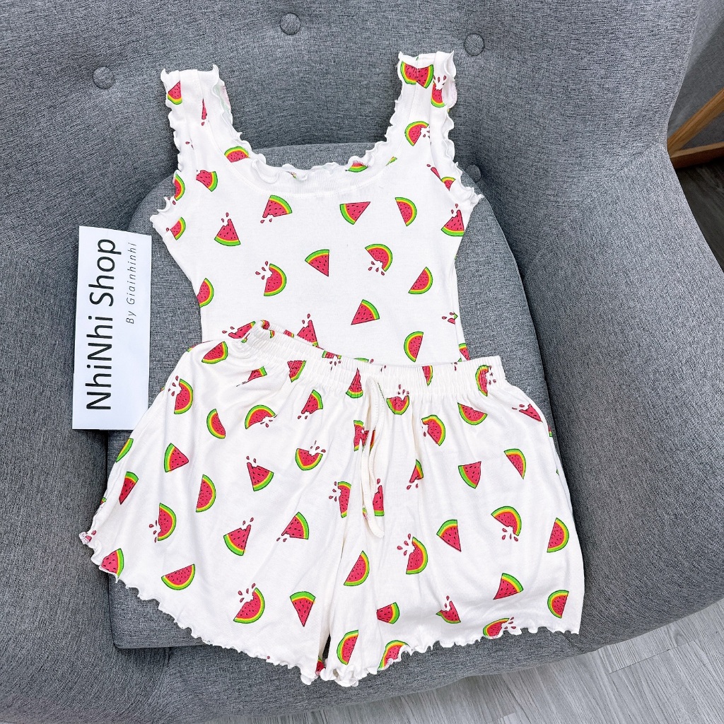 Sét đồ ngủ in hình áo ba lỗ sexxy thun co giãn, Bộ ngủ viền bèo BN0086 - NhiNhi Shop | Shopee ...