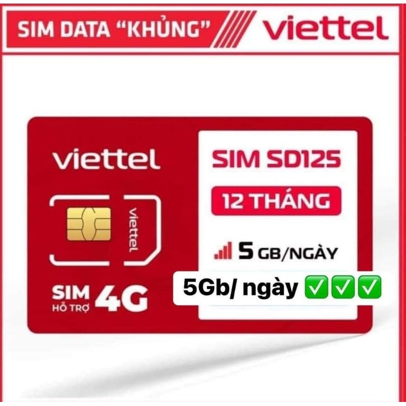 SIM VIETTEL 6SD125 12SD125 5GB/NGÀY 12 THÁNG | Shopee Việt Nam