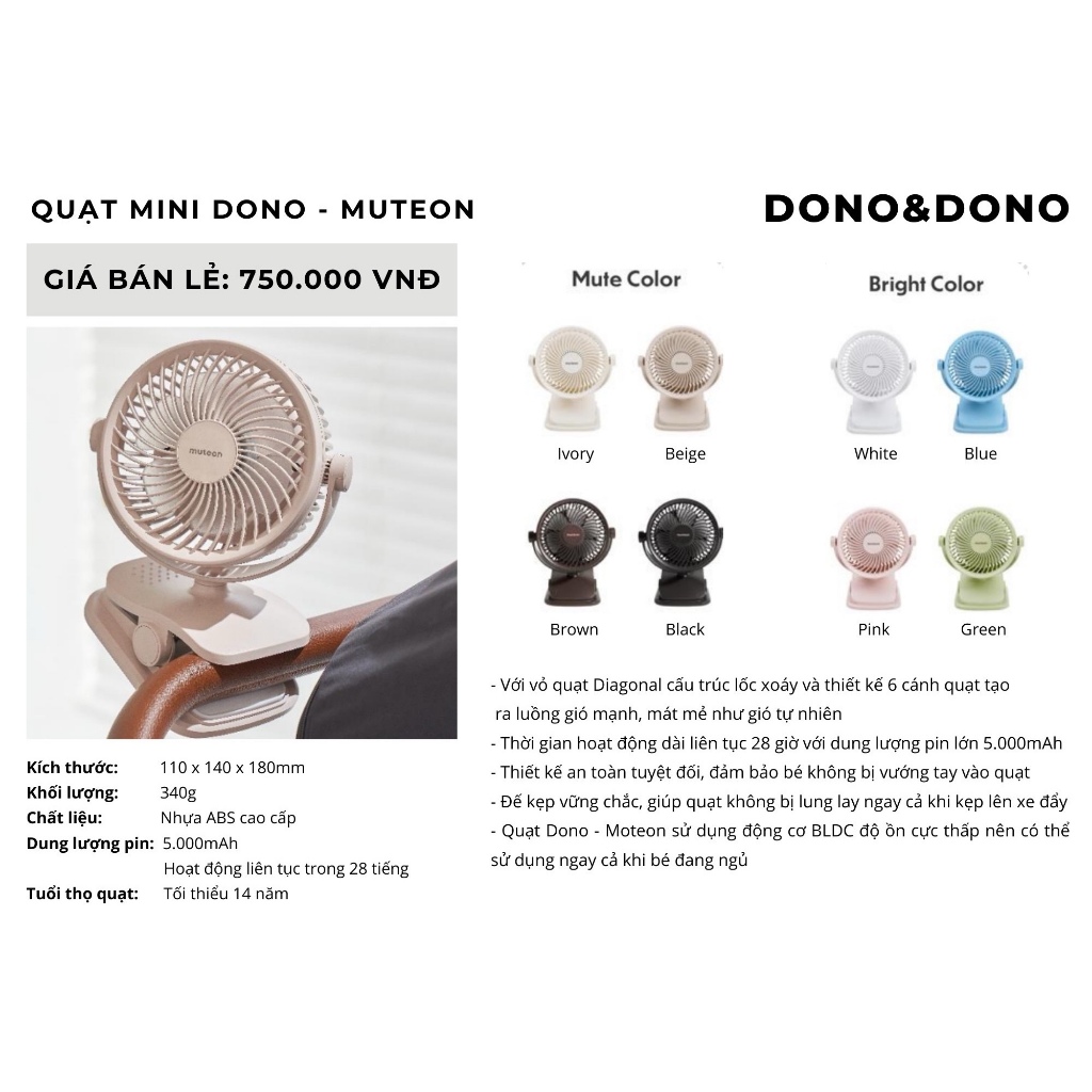 Mẫu mới - Quạt kẹp Xe Đẩy Nôi Donodono - Moteon Nội Địa Hàn Quốc ...