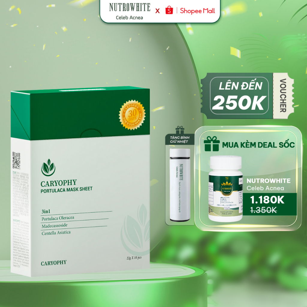 Mặt nạ Caryophy Portulaca Mask Sheet giảm mụn, giảm thâm (hộp 10 miếng ...