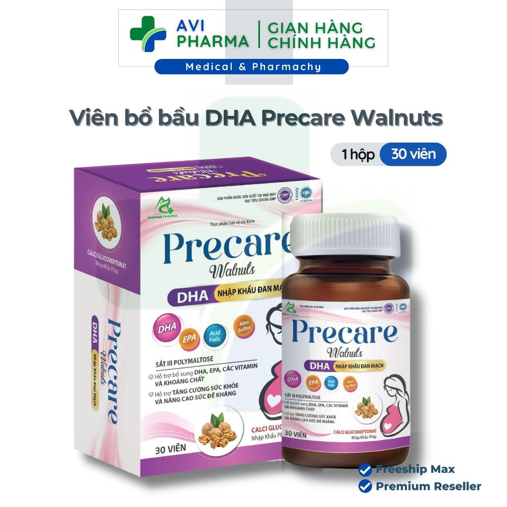 Viên Bổ Bầu DHA Precare Walnuts Bổ Sung Sắt, Vitamin Và Khoáng Chất ...