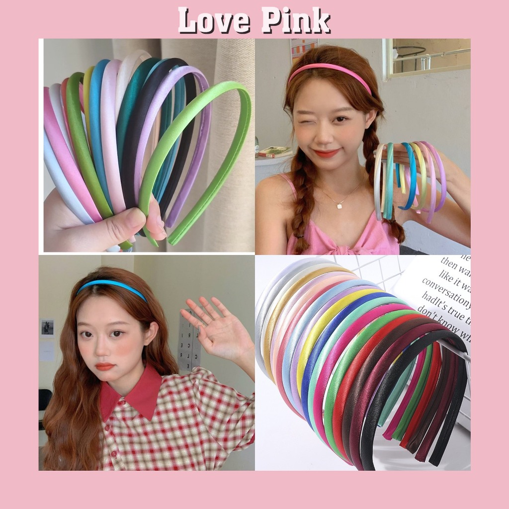 Băng đô cài tóc size 1cm bờm vải lụa satin nhiều màu phong cách tiểu ...