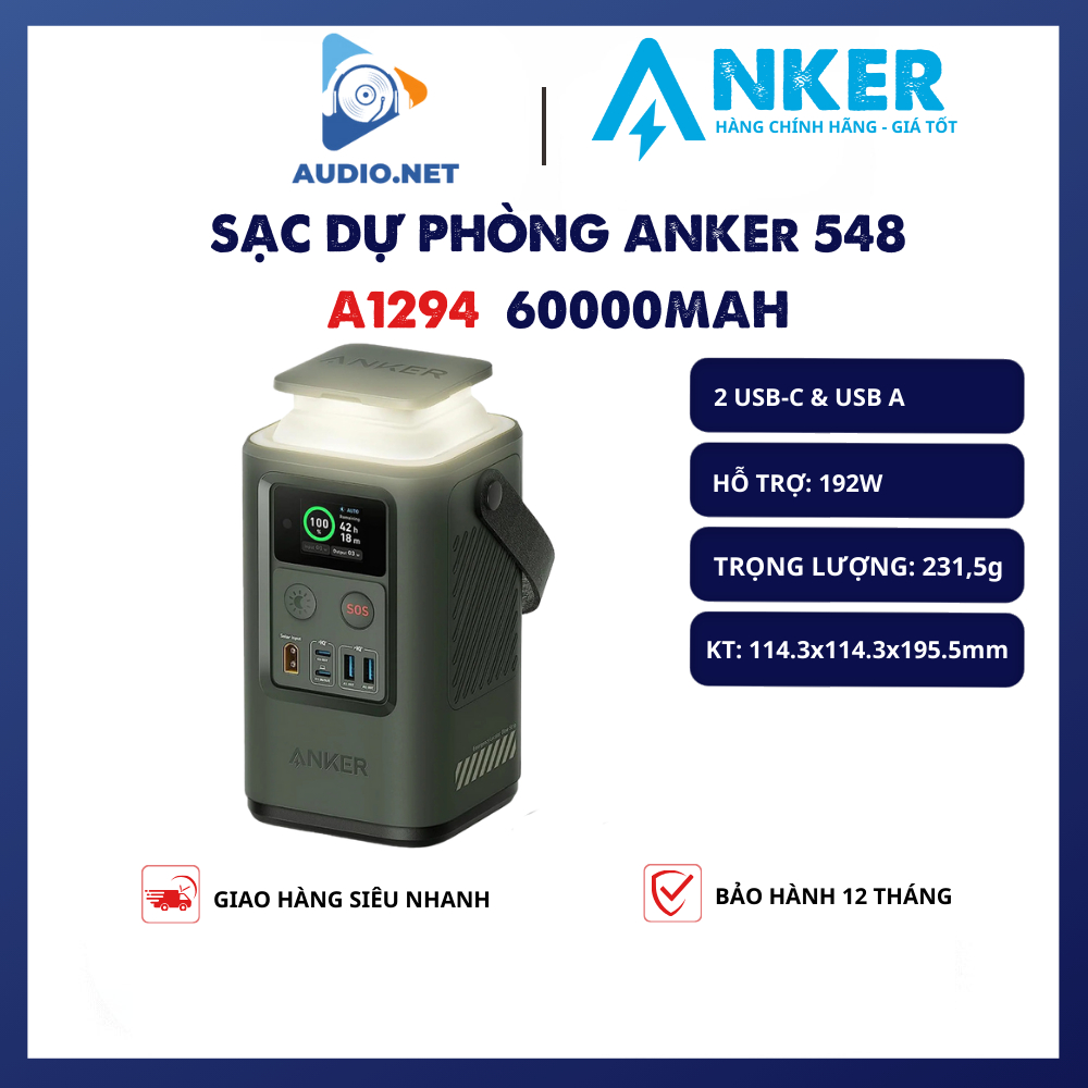Pin sạc dự phòng Anker 548 PowerCore 60.000mAh Có Đèn Pin 192Wh 2A+2C ...