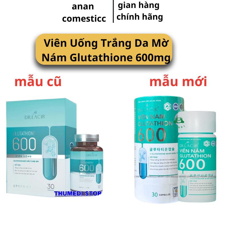 Viên Uống Trắng Da, Tăng sinh collagen, giảm thâm nám, tàn nhang Glutathione 600 Dr Lacir ...