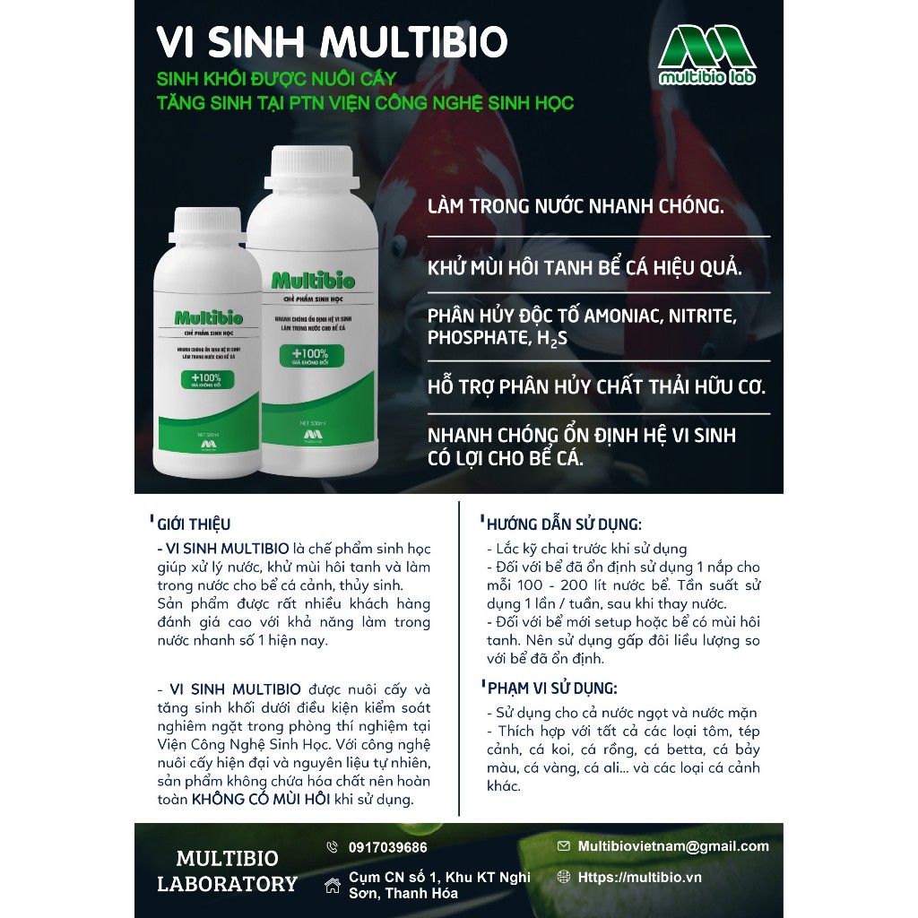 Vi sinh Multi Bio làm trong nước bể cá cảnh, hồ cá Koi - Multi Clear ...