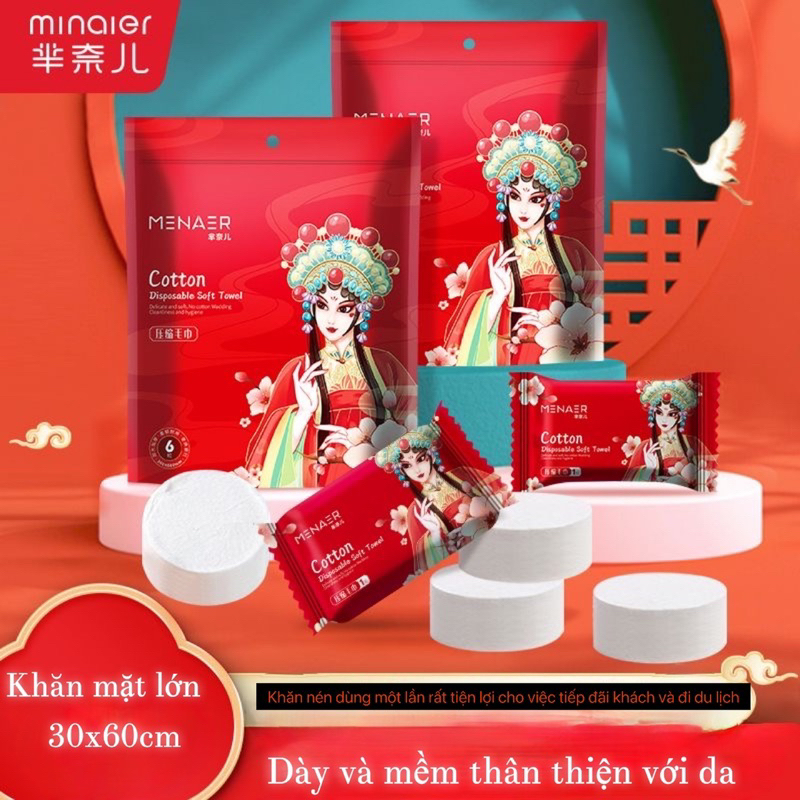 Khăn giấy nén du lịch rửa mặt cao cấp MINAIER bản nâng cấp khăn nén lớn túi 6 viên 30x60cm ...