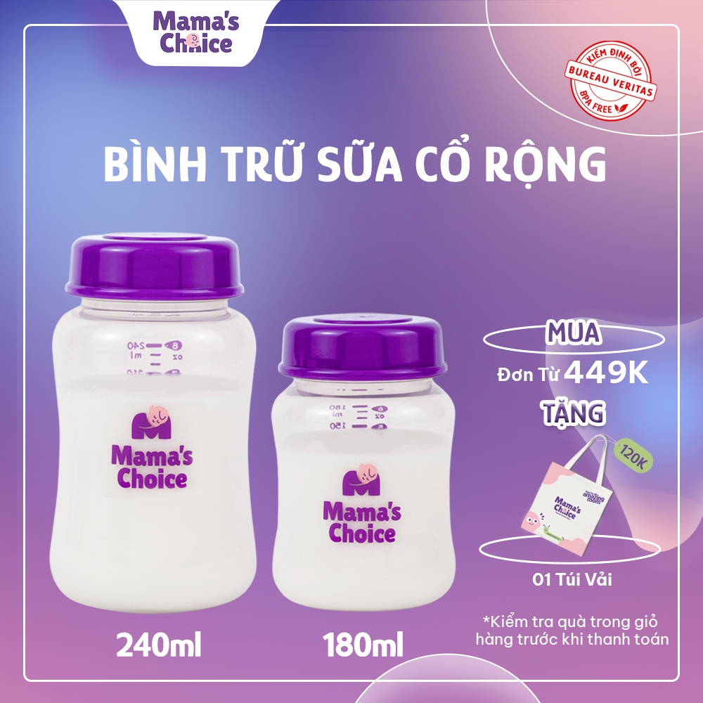 Bình Trữ Sữa Cổ Rộng Mama's Choice 180ml–240ml, Tương Thích Máy Hút Sữa ...
