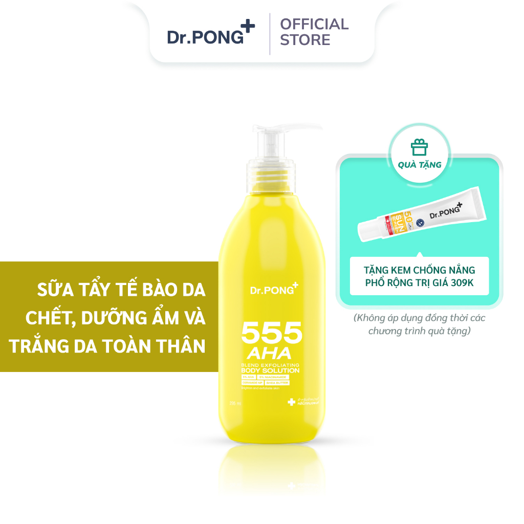 Sữa tẩy tế bào da chết, dưỡng ẩm và trắng da toàn thân Dr.PONG 555 AHA Blend Exfoliating 295ml ...