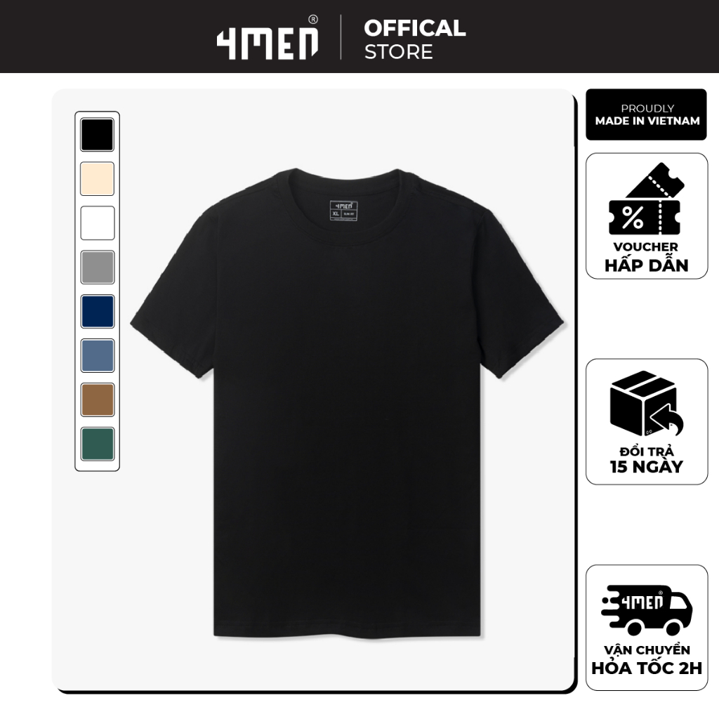 Áo thun nam cổ tròn trơn basic form slimfit 4MEN AT132 vải mềm mịn,co giãn, thấm mồ hôi, thoáng ...