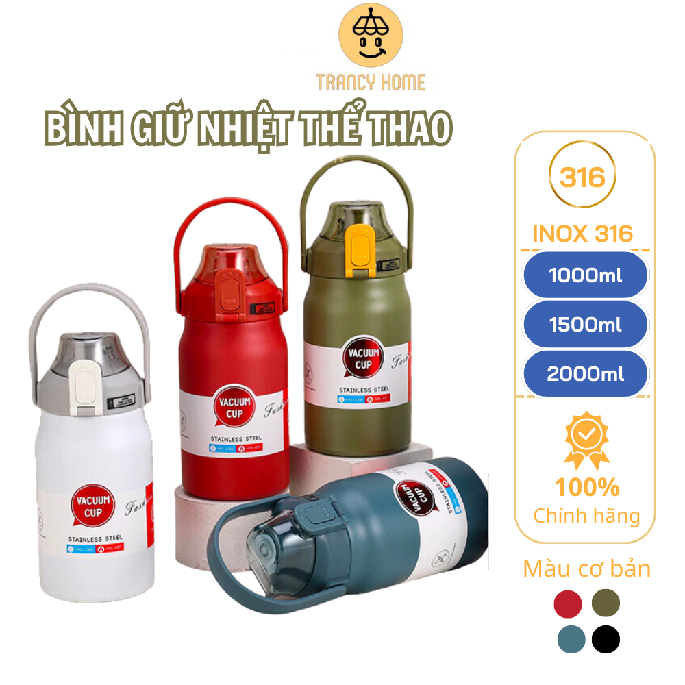 Bình giữ nhiệt inox 316 Trancy home NẮP BẬT MỞ có ống hút dung tích 1000ml 2000ml | Shopee Việt Nam