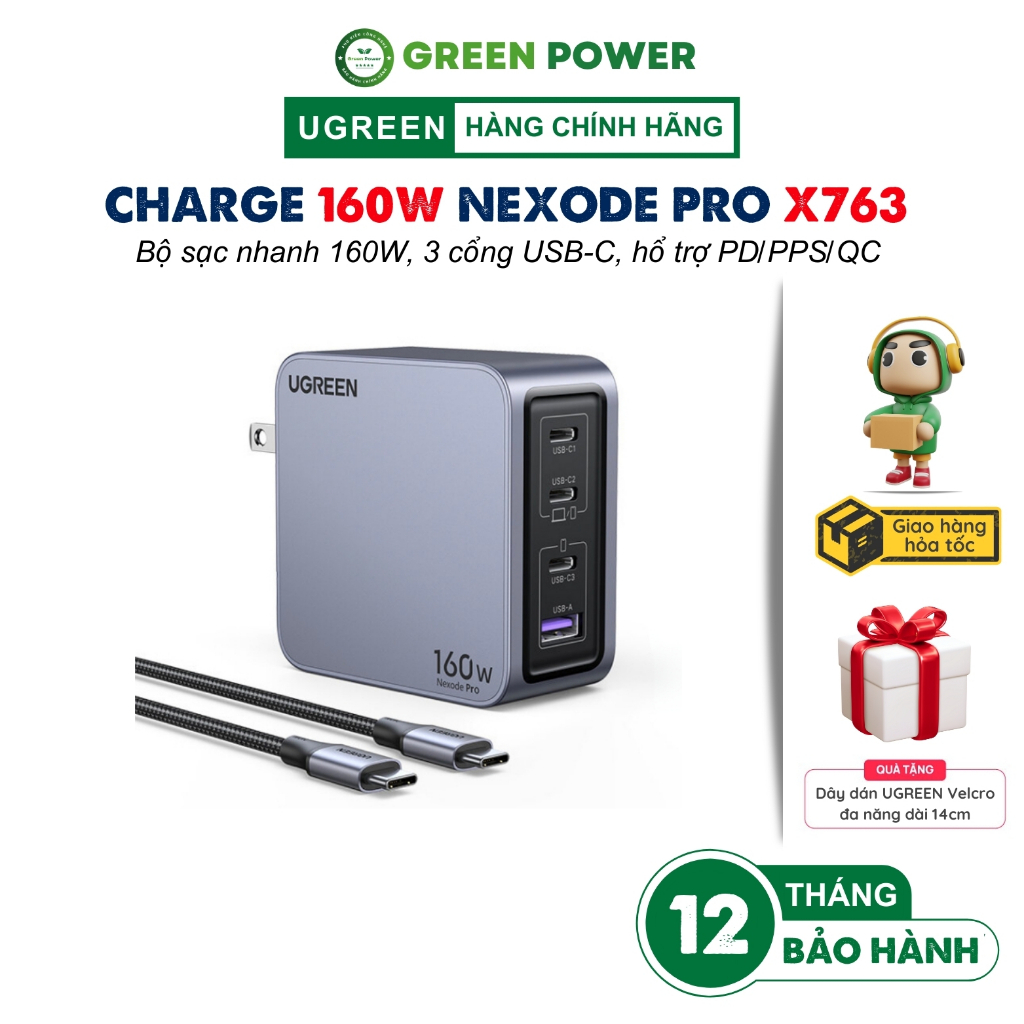Bộ sạc nhanh GaN Nexode Pro 100W/160W UGREEN X757 X763 | Sạc đồng thời 4 cổng | Công suất 140W ...