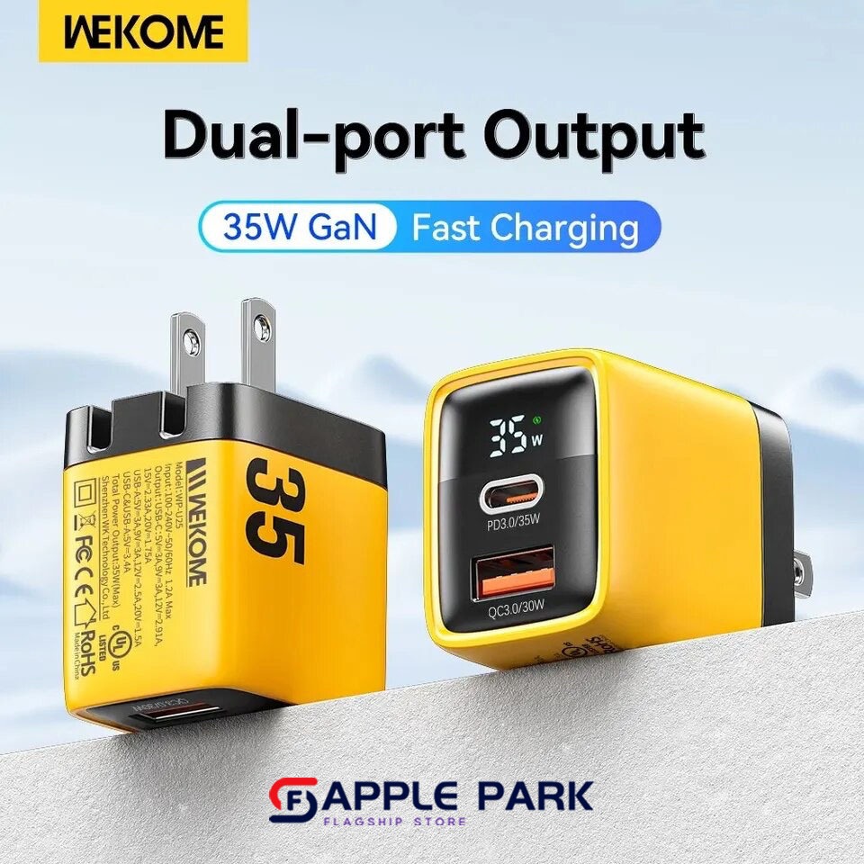 Củ sạc nhanh WEKOME 35W WP-U25 (2 Cổng) GaN,hỗ trợ PD/QC/PPS/FCP/SCP,Cho Loptop 15 Pro Max 14 ...