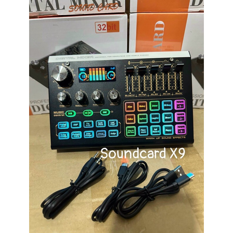 Bộ Soundcard X9 vỏ nhôm , hiệu ứng đèn LED, chỉnh tông theo bài hát ...