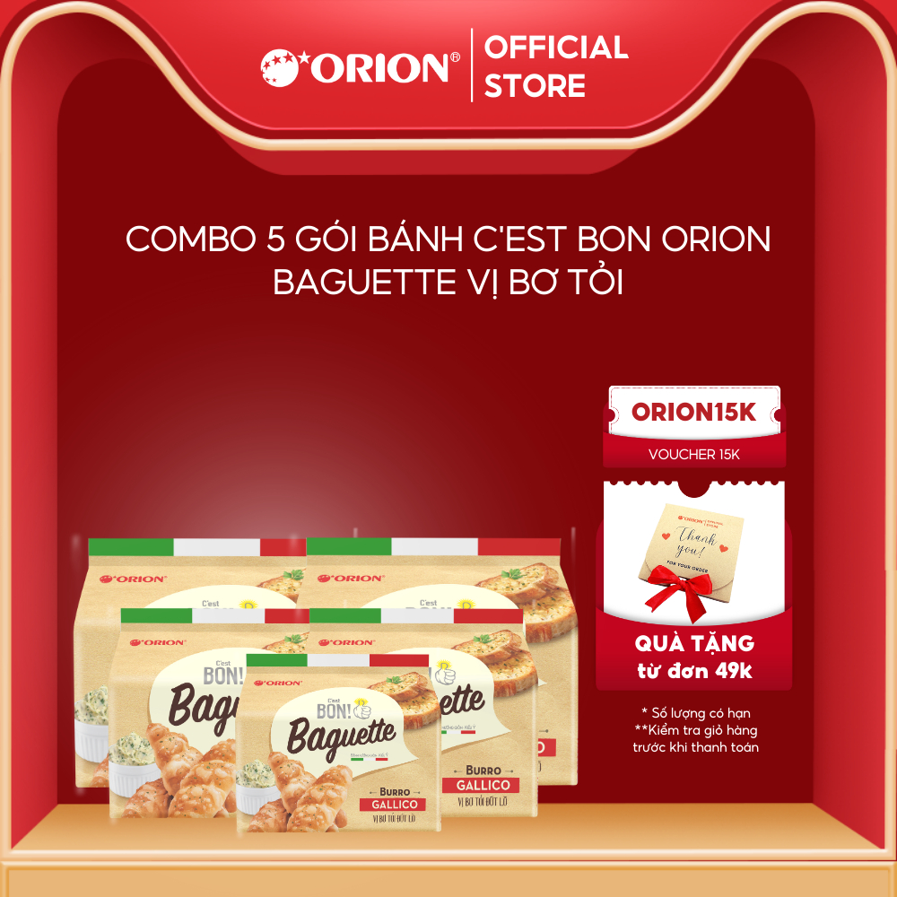 Combo 5 gói Bánh Nướng Giòn C'est Bon Orion Baguette Vị Bơ Tỏi Đút Lò (Túi 5 gói) | Shopee Việt Nam