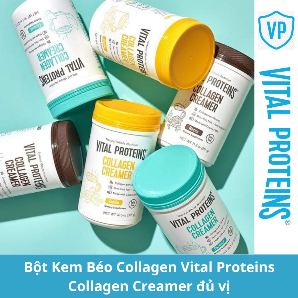 Bột Kem Béo Collagen Vital Proteins Collagen Creamer vị dừa, vani, moca ...