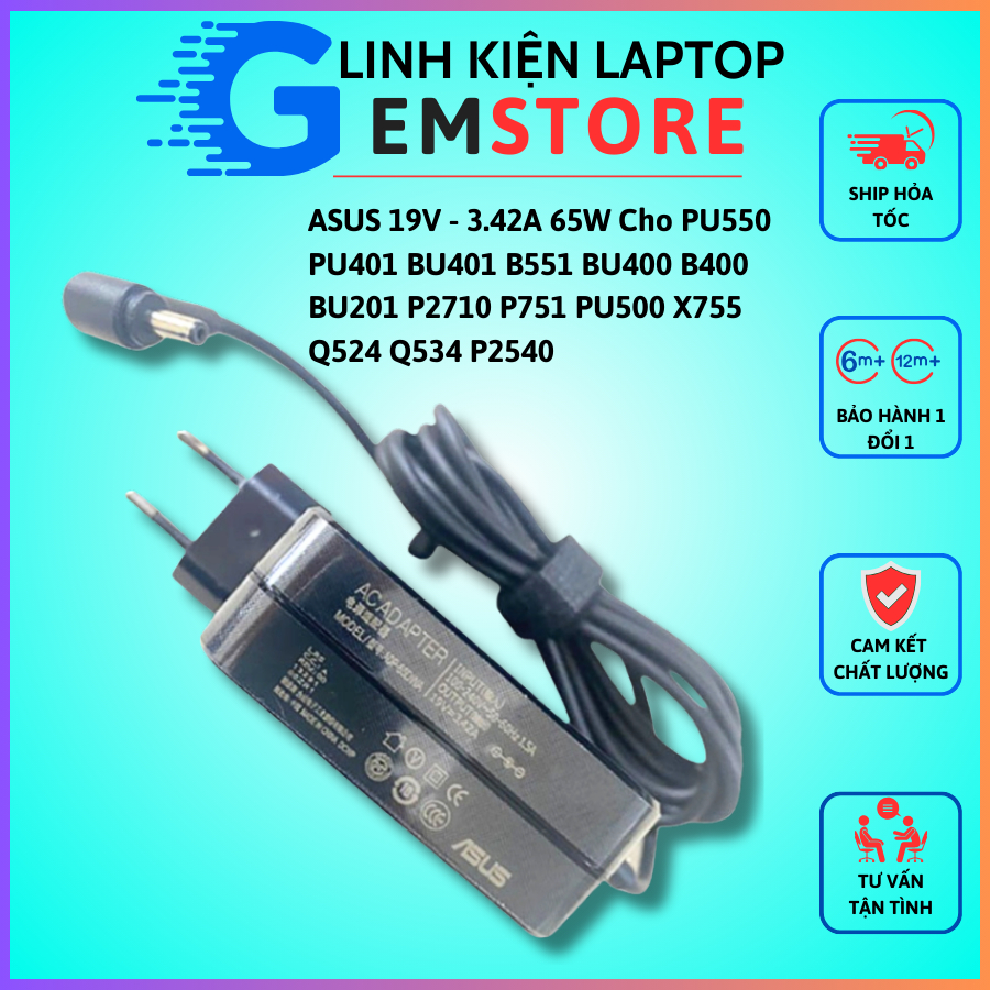 Sạc Laptop ASUS 19V 3.42A 65W (4.5mm x 3.0mm) Cho PU550 PU401 BU401 ...
