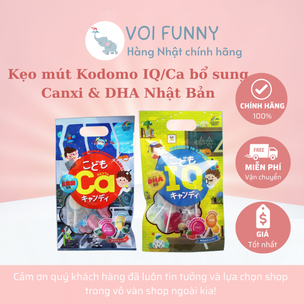 [CHÍNH HÃNG] - Kẹo mút Kodomo IQ/Ca bổ sung Canxi & DHA Nhật Bản cho bé từ 1 tuổi vị trái cây ...