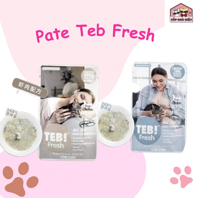 Pate Teb Fresh dạng sốt thịt gà gói 80g dành cho mèo mọi lứa tuổi ...