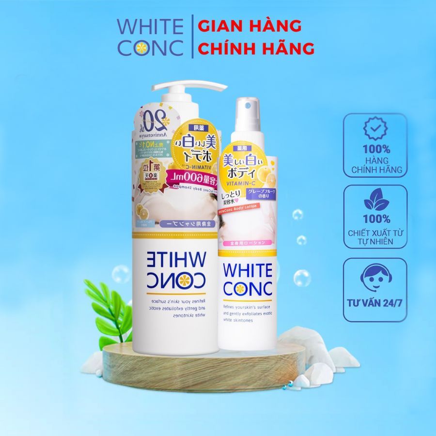 Combo Sữa tắm White Conc 600ml hương chanh + Xịt dưỡng White Conc ...