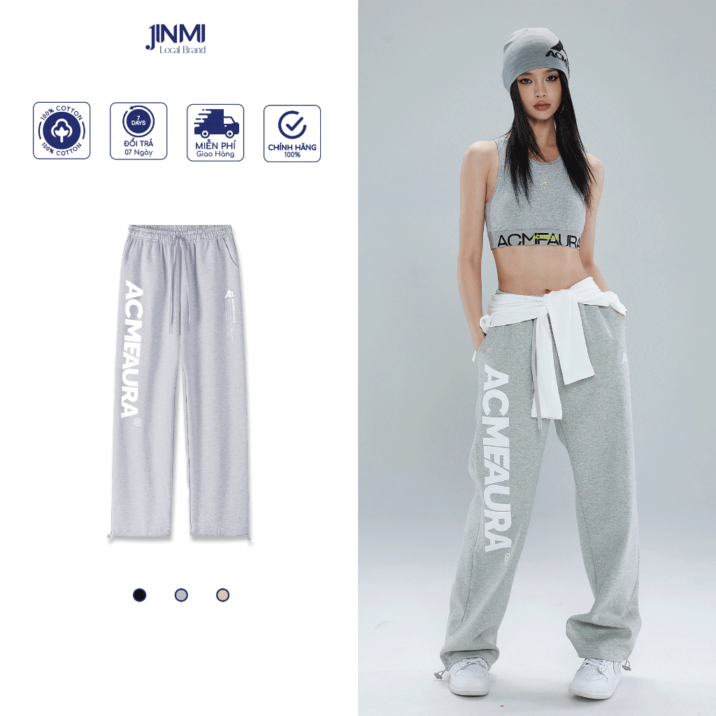 Quần Nỉ Dài Nam Nữ in Họa Tiết ACMFA Jinmi ống rộng Dây Rút Form Suông ...