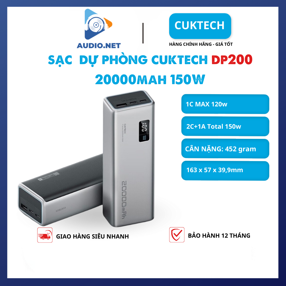 Sạc Dự Phòng Cuktech 20000mAh 150W ZMI (PB200P) 2C1A PD 3.1 PPS5A QC Mi Turbro Charger 120W ...